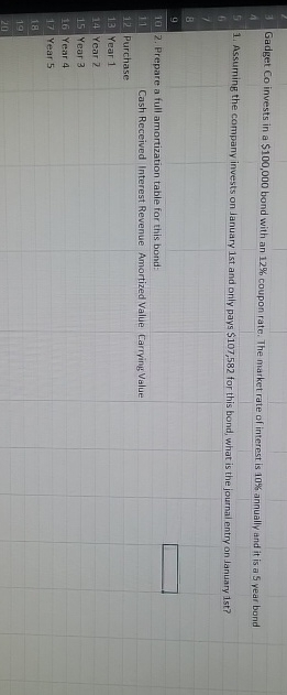 Solved 3 ﻿Gadget Co invests in a $100,000 ﻿bond with an 12% | Chegg.com