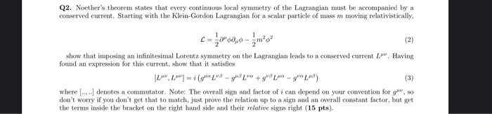 Solved Q2 Noether S Theorem States That Every Continuous Chegg