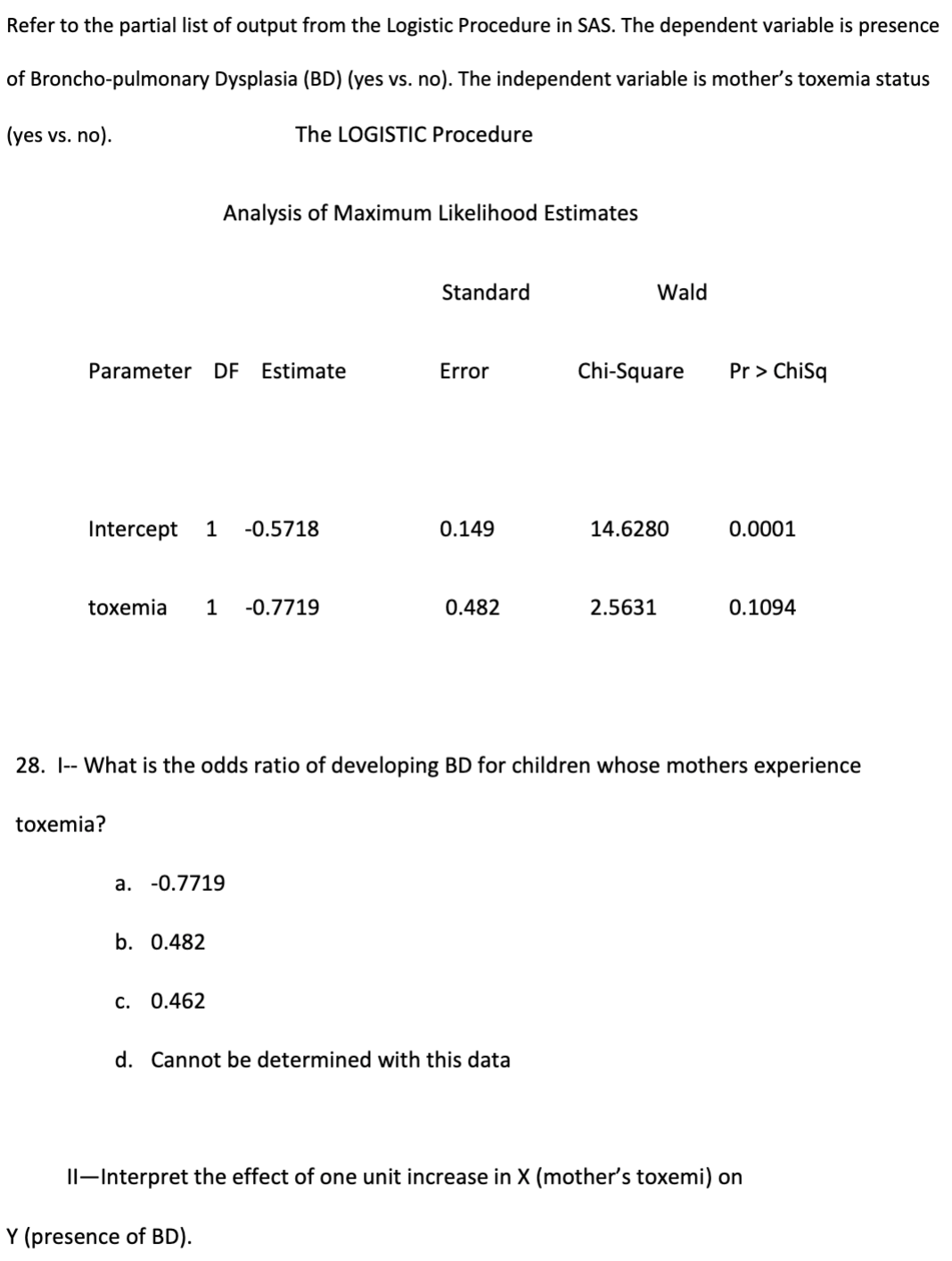 Solved Refer to the partial list of output from the Logistic | Chegg.com
