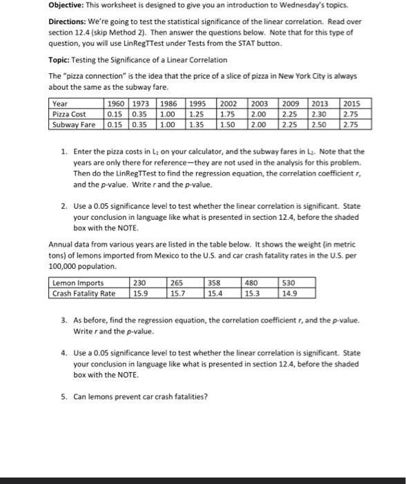Solved Objective: This worksheet is designed to give you an | Chegg.com
