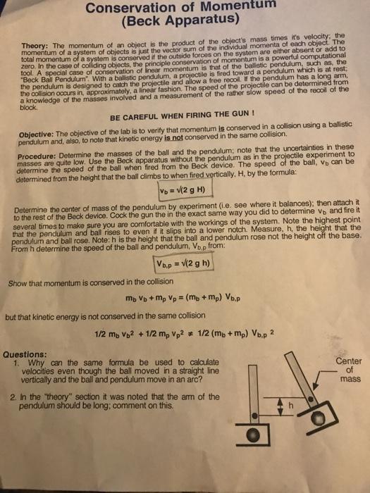 Solved Conservation of Momentum (Beck Apparatus) Theory: The | Chegg.com