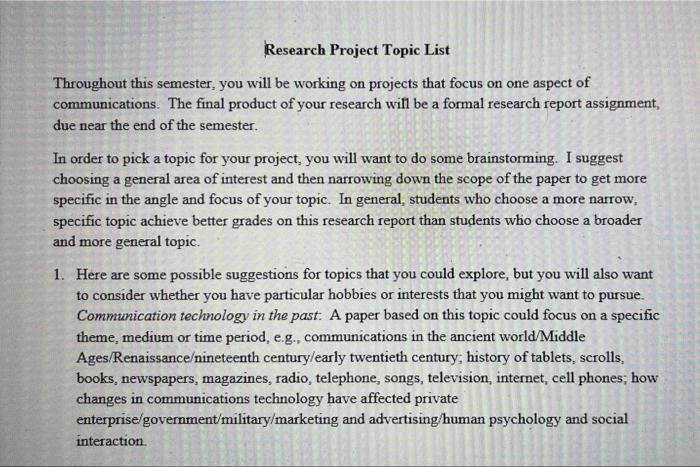 Research Project Topic List Throughout this semester, | Chegg.com