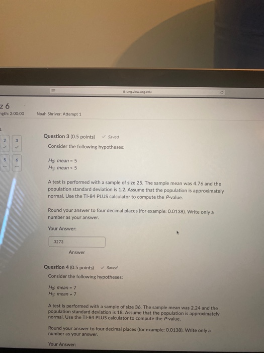 Solved 76 ngth: 2:00:00 Noah Shriver: Attempt 1 Question 3 | Chegg.com