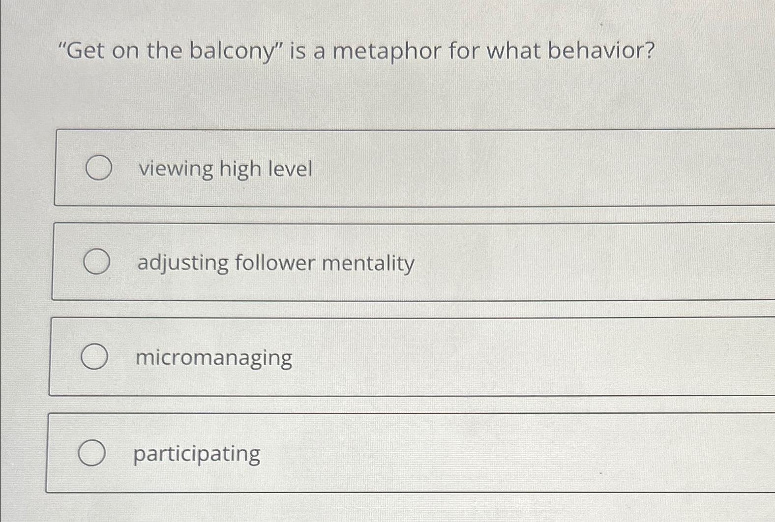 Solved "Get on the balcony" is a metaphor for what | Chegg.com