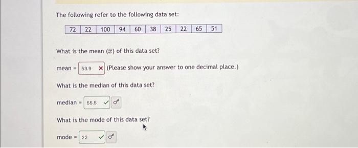 Solved The following refer to the following data set: What | Chegg.com
