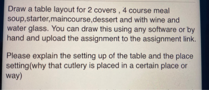 Draw a table layout for 2 covers , 4 course meal | Chegg.com