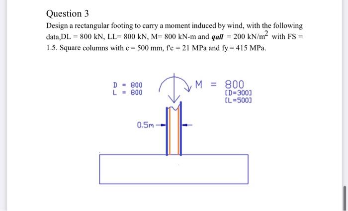 Solved Question 3 Design a rectangular footing to carry a | Chegg.com