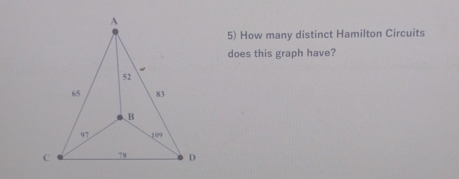 Solved 5) How many distinct Hamilton Circuits does this | Chegg.com