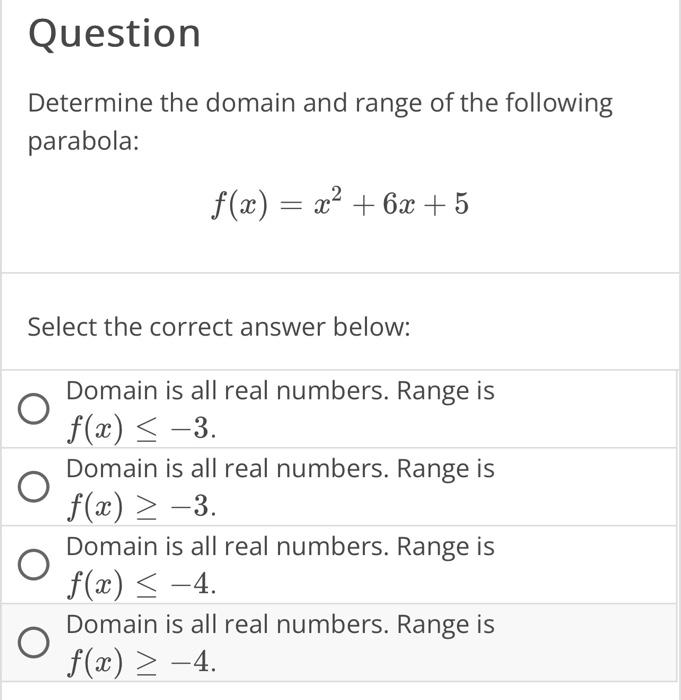 Solved Question Determine the domain and range of the | Chegg.com