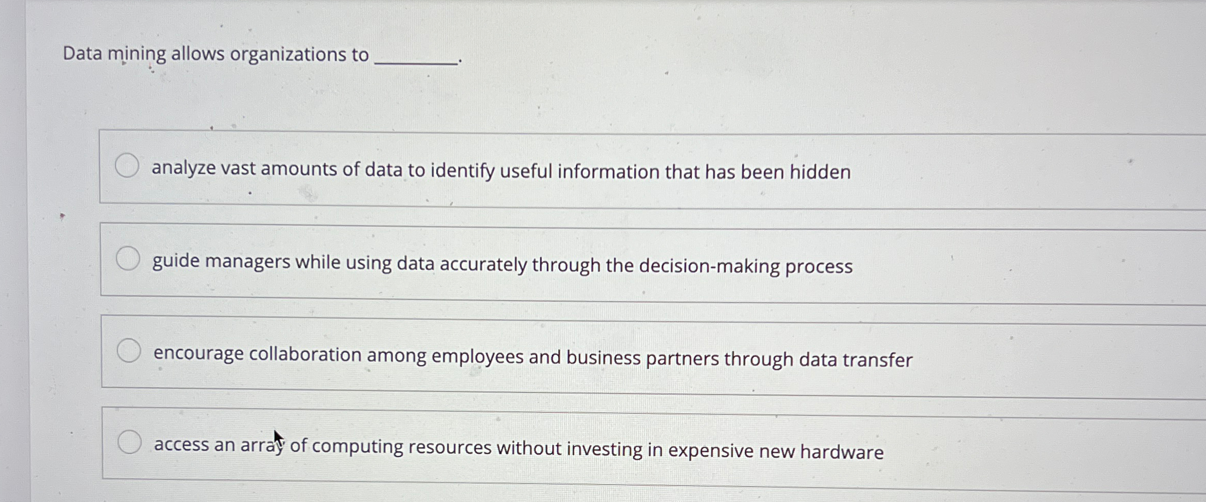 Solved Data mining allows organizations to ﻿analyze vast | Chegg.com