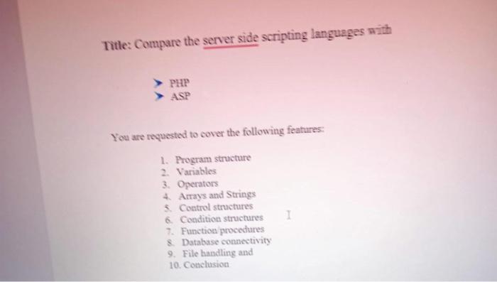 Solved Title: Compare the server side scripting languages | Chegg.com