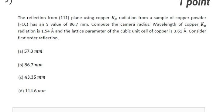 Solved The reflection from (111) plane using copper \\( | Chegg.com