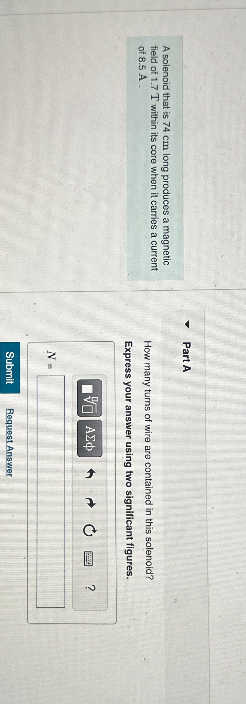 Solved A solenoid that is 74cm ﻿long produces a magnetic | Chegg.com