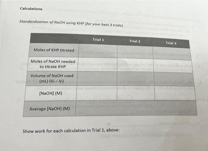 Solved Data Standardization of NaOH using KHP Trial 1 Trial | Chegg.com