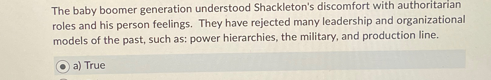Solved The baby boomer generation understood Shackleton's | Chegg.com