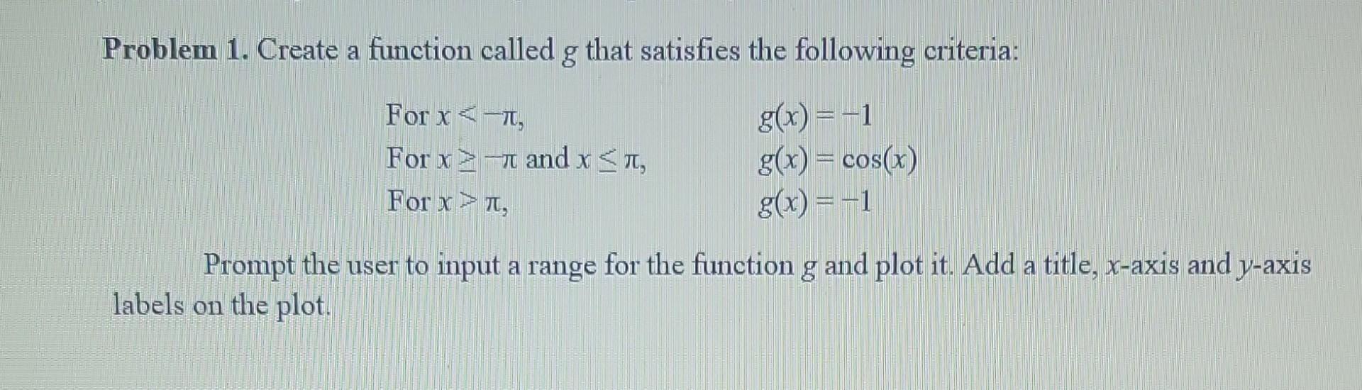 Solved Problem 1. Create a function called g that satisfies | Chegg.com