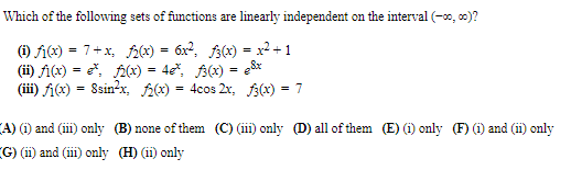 Solved Which of the following sets of functions are linearly | Chegg.com