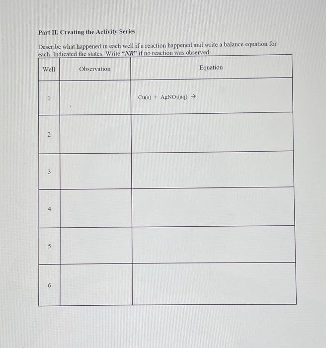Solved Experiment 11 Single Displacement Reactions Report | Chegg.com