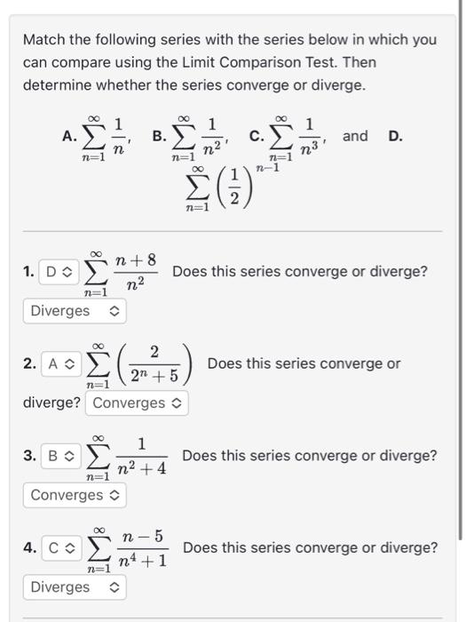 Solved Match the following series with the series below in | Chegg.com