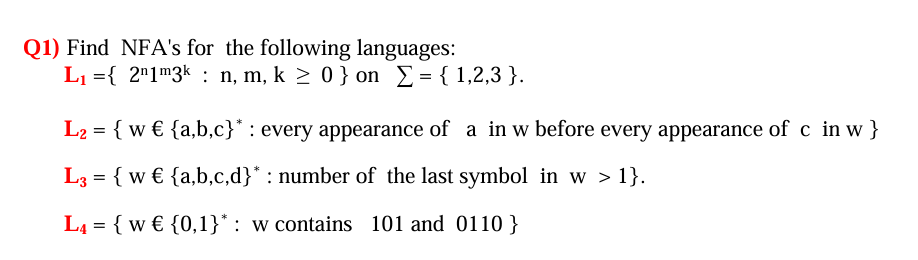 Q1) ﻿Find NFA's for the following | Chegg.com