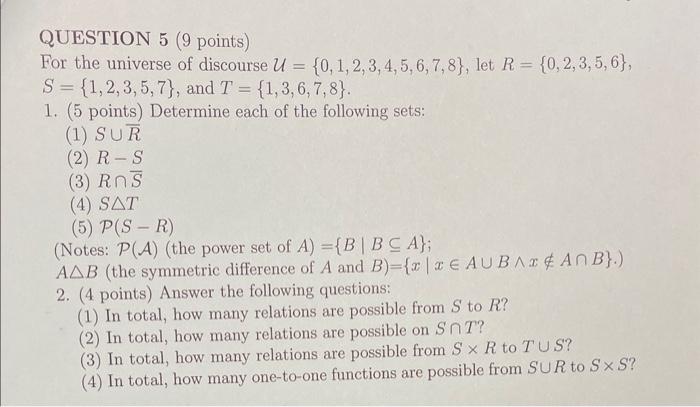 Solved QUESTION 5 ( 9 points) For the universe of discourse | Chegg.com