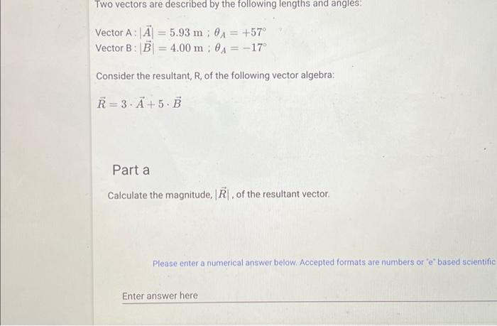 Solved Two vectors are described by the following lengths | Chegg.com