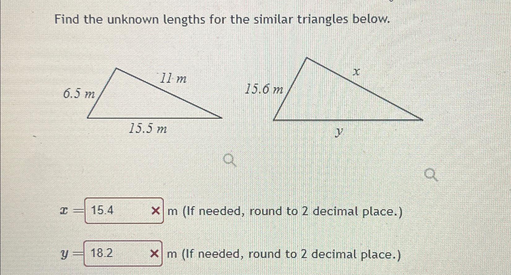 Solved Find the unknown lengths for the similar triangles | Chegg.com