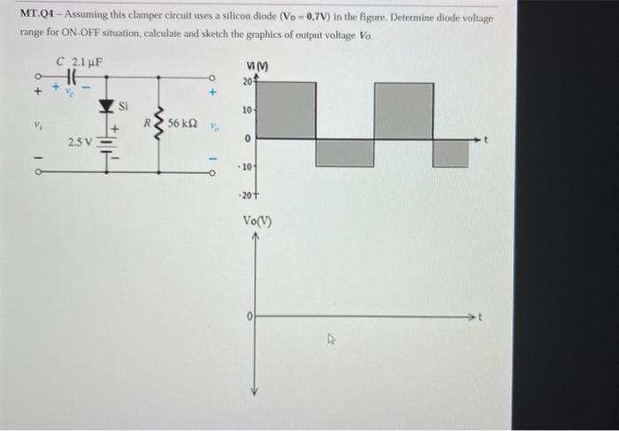 Solved MT.Q4 - Assuming this clamper circuit uses a silicon | Chegg.com