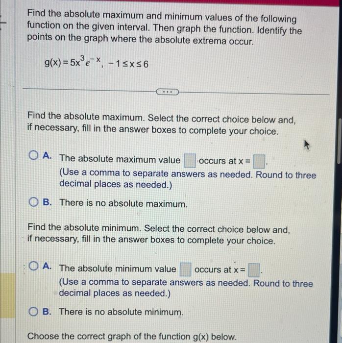 Solved Find the absolute maximum and minimum values of the | Chegg.com