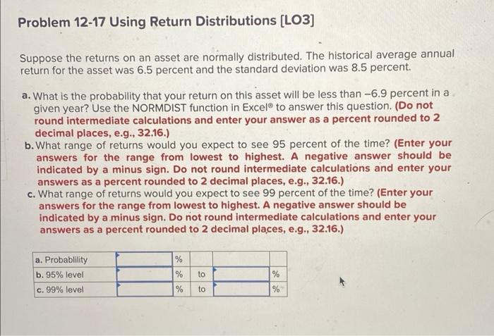 Solved Problem 12-17 Using Return Distributions (LO3] | Chegg.com