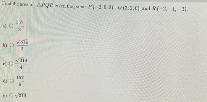 Solved Find the area of PQR given the points | Chegg.com