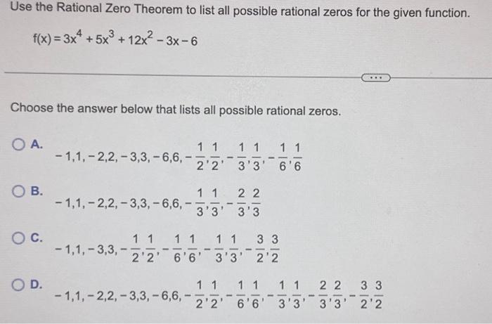 Solved Use the Rational Zero Theorem to list all possible | Chegg.com
