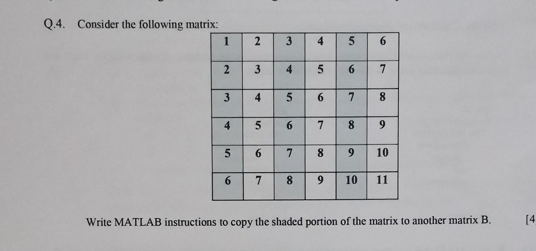 Solved Q.4. Consider the following matrix: Write MATLAB | Chegg.com