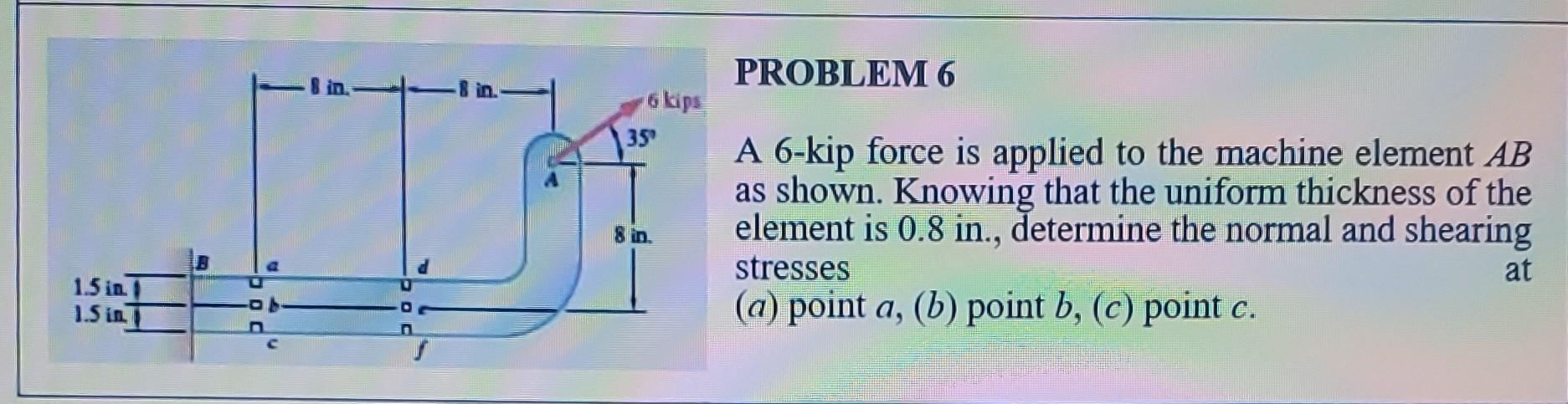 Solved A 6-kip force is applied to the machine element AB as | Chegg.com