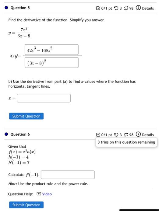 Solved Find the derivative of the function. Simplify you | Chegg.com