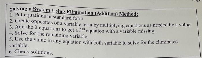 Solved Solving a System Using Elimination (Addition) Method: | Chegg.com