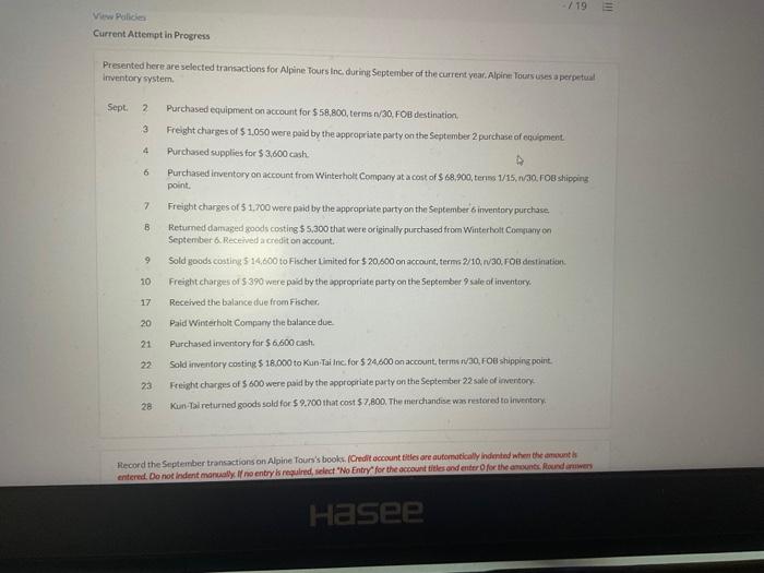 Solved - / 19 Vw Pailide Current Attempt in Progress | Chegg.com