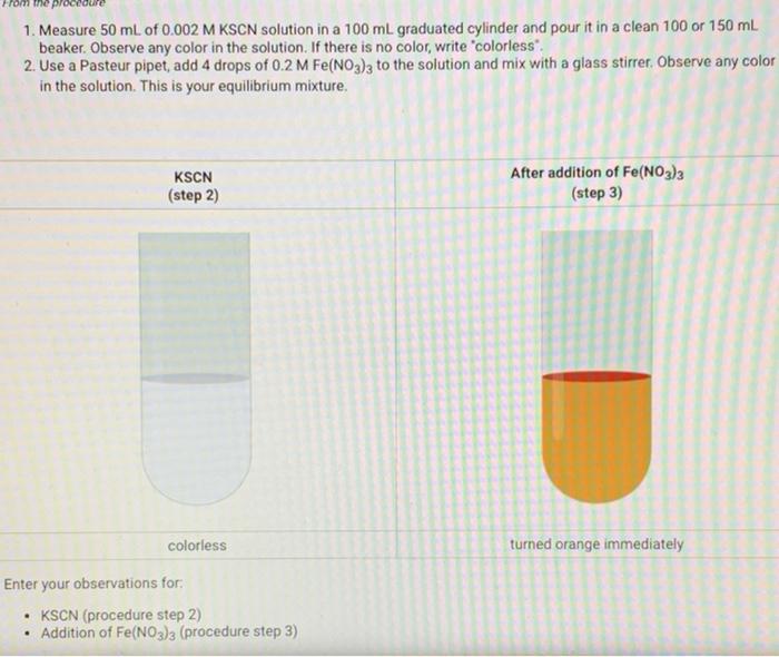 Solved proced 1. Measure 50 mL of 0.002 M KSCN solution in a | Chegg.com