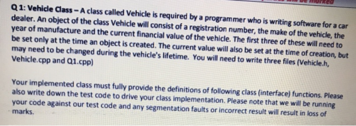 Solved 1: Vehicle Class – A class called Vehicle is required | Chegg.com