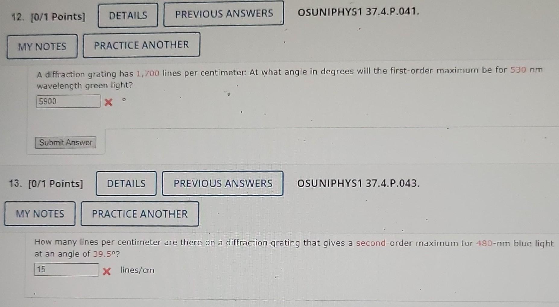 Solved A Diffraction Grating Has 1 700 Lines Per Centimeter