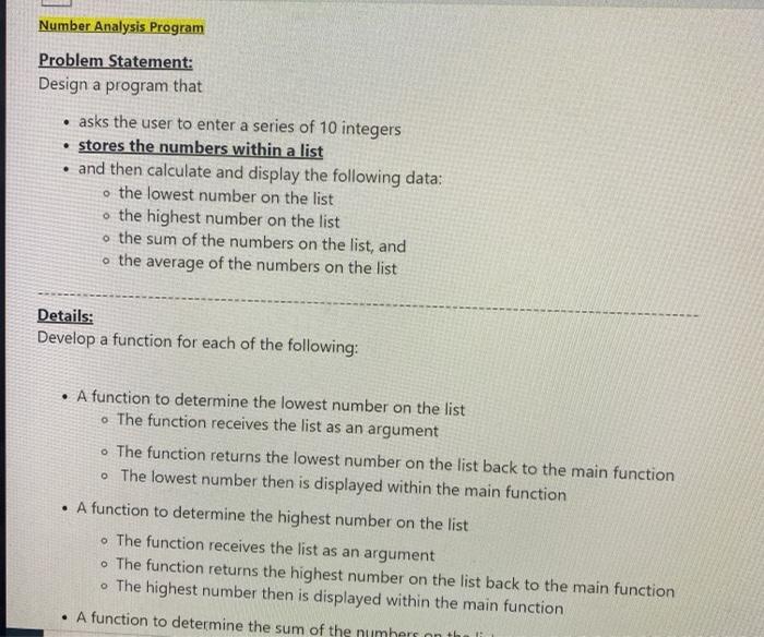 Solved Number Analysis Program Problem Statement Design A