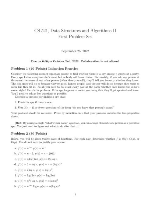 CS 521, Data Structures and Algorithms II First | Chegg.com