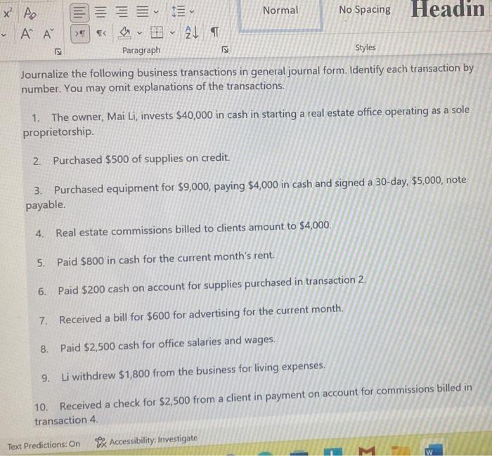 Solved Journalize the following business transactions in | Chegg.com