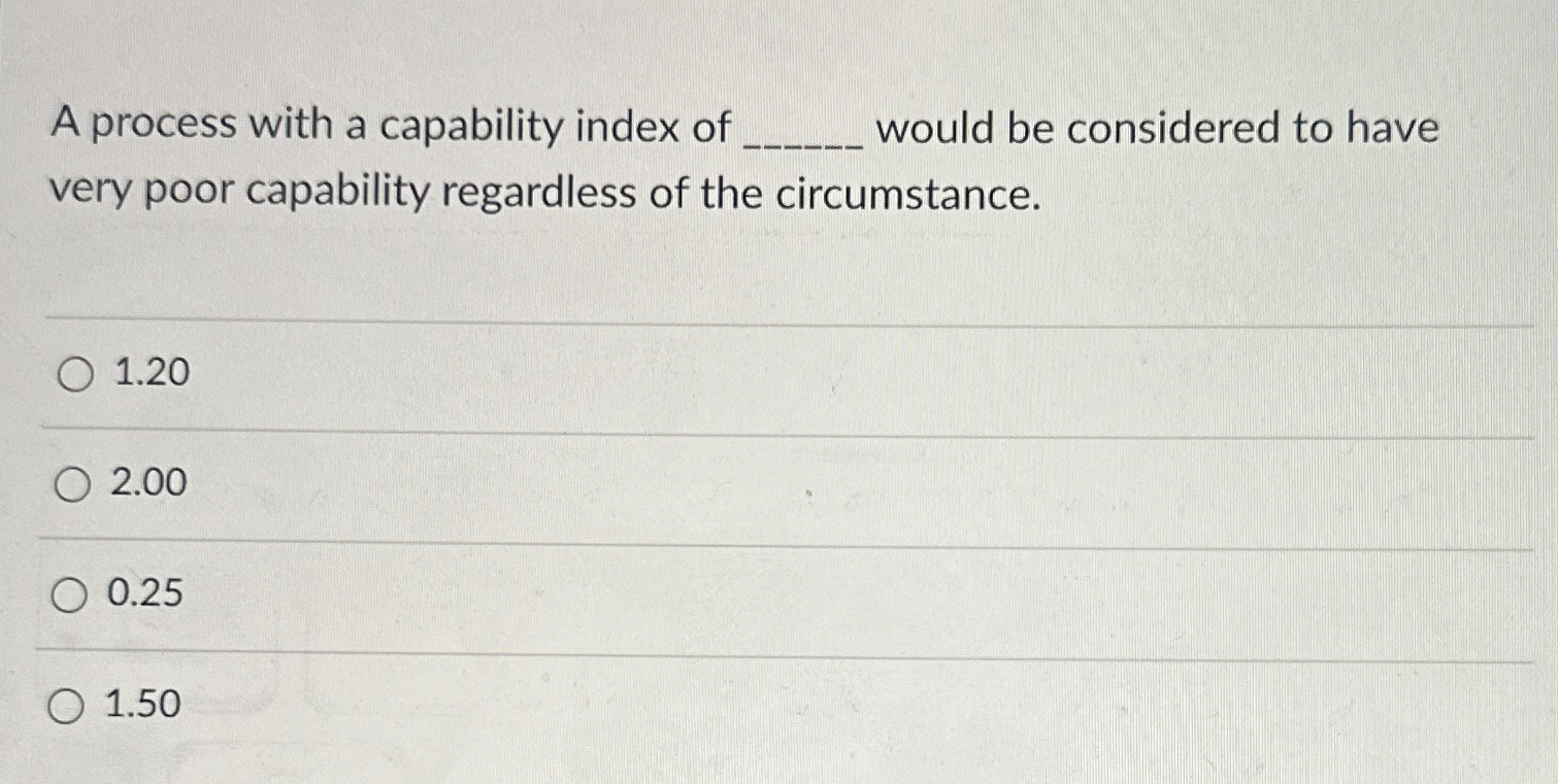 Solved A process with a capability index of q, ﻿would be | Chegg.com