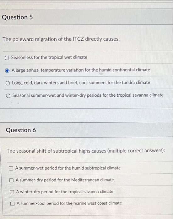 Solved The poleward migration of the ITCZ directly causes: | Chegg.com