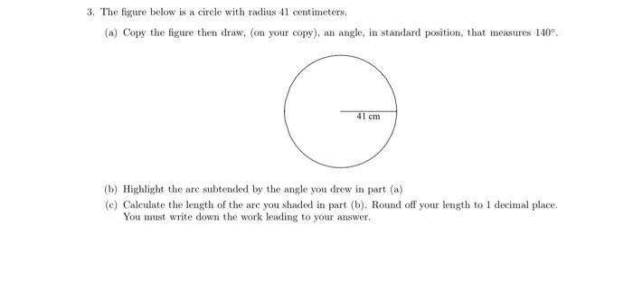 Solved 3. The figure below is a circle with radius 41 | Chegg.com