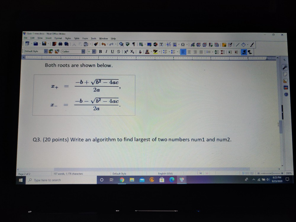 Solved Our new doc Neat Office Writer X File Edit View | Chegg.com