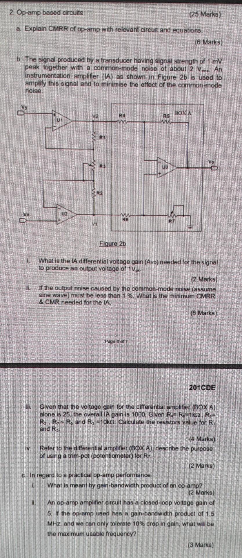 Solved 2. Op-amp based circuits (25 Marks) a. Explain CMRR | Chegg.com