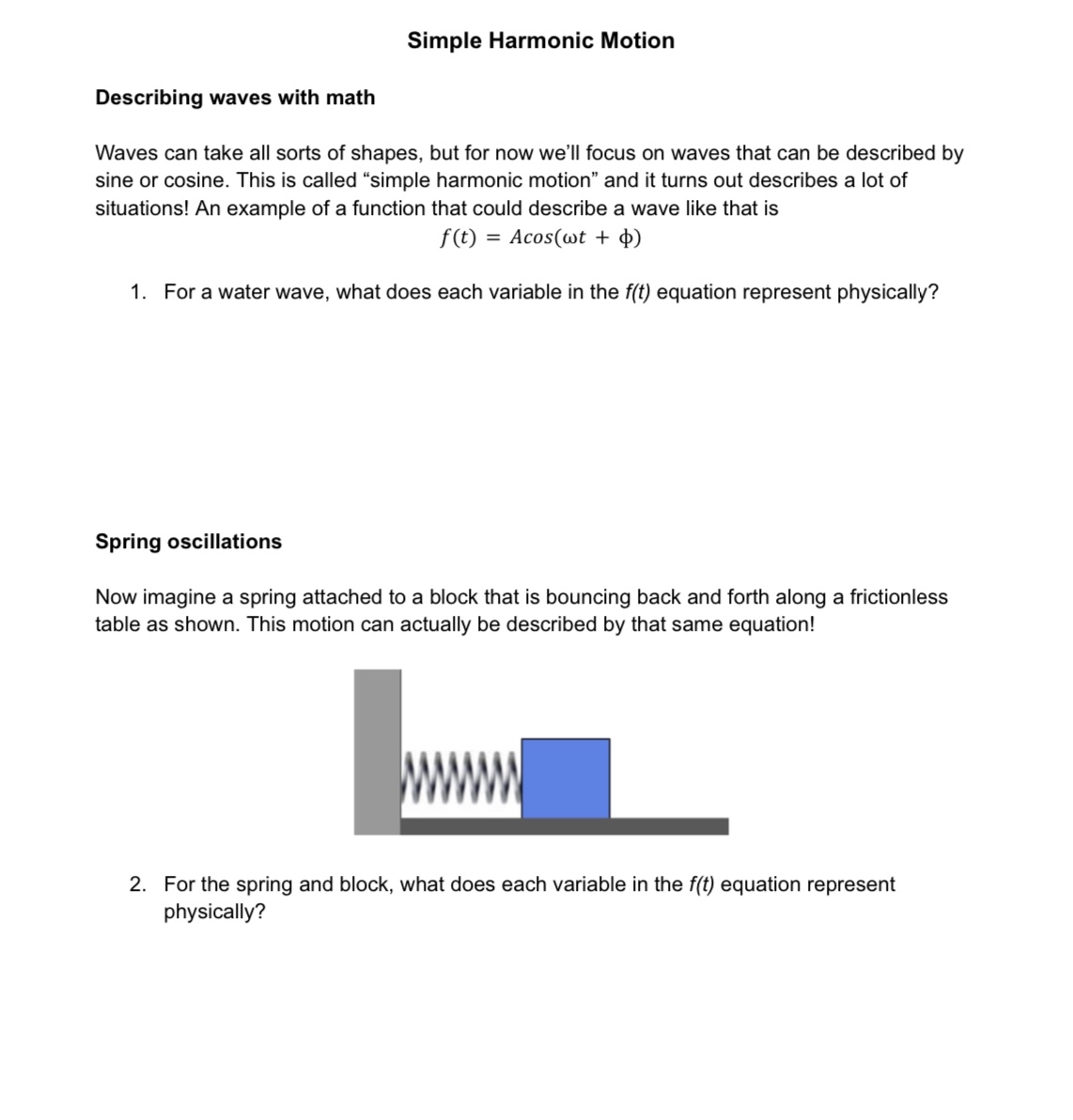 Solved Simple Harmonic MotionDescribing waves with mathWaves | Chegg.com