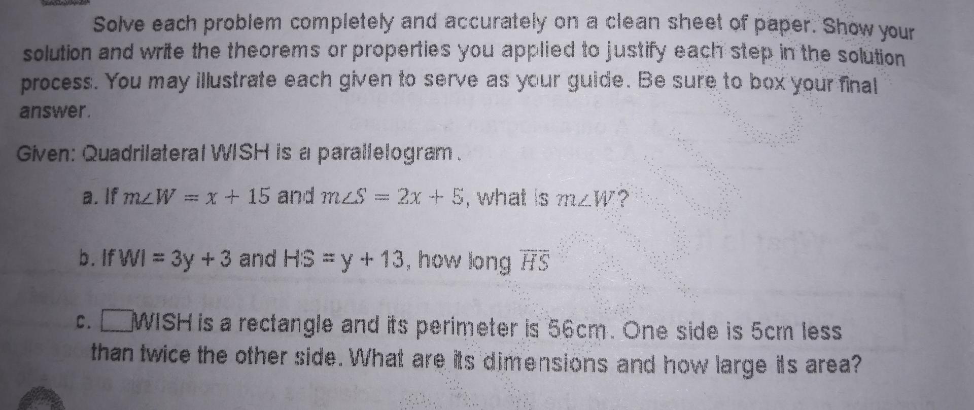 Solved Solve each problem. Show your solutions and write the | Chegg.com